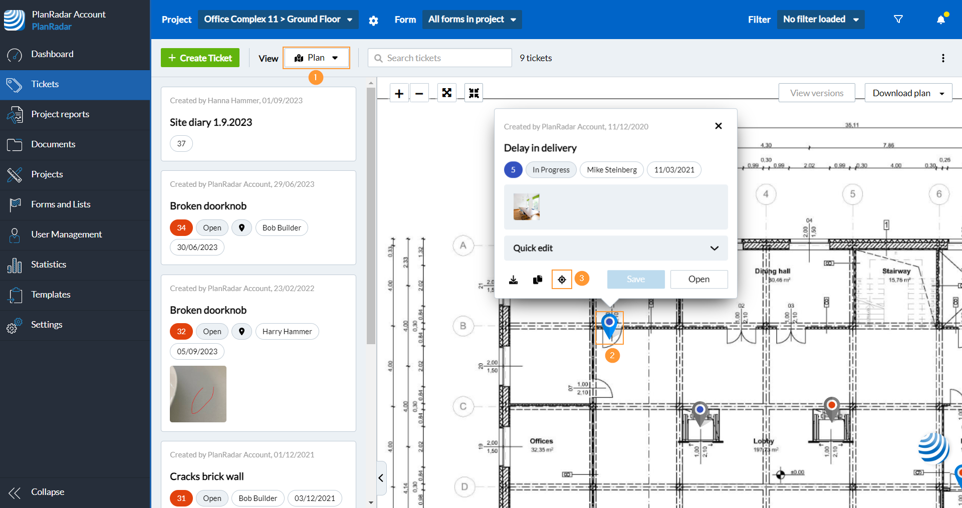 Set, Change or Delete the Plan Position of a Ticket – PlanRadar HelpCenter