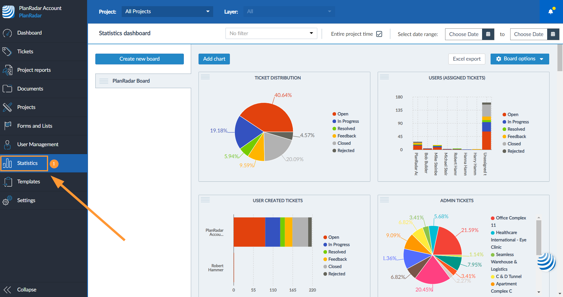 Creación de tableros para estadísticas – PlanRadar HelpCenter