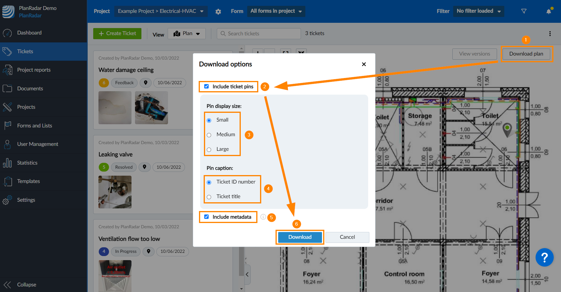 Download Plan with Ticket Pins – PlanRadar HelpCenter