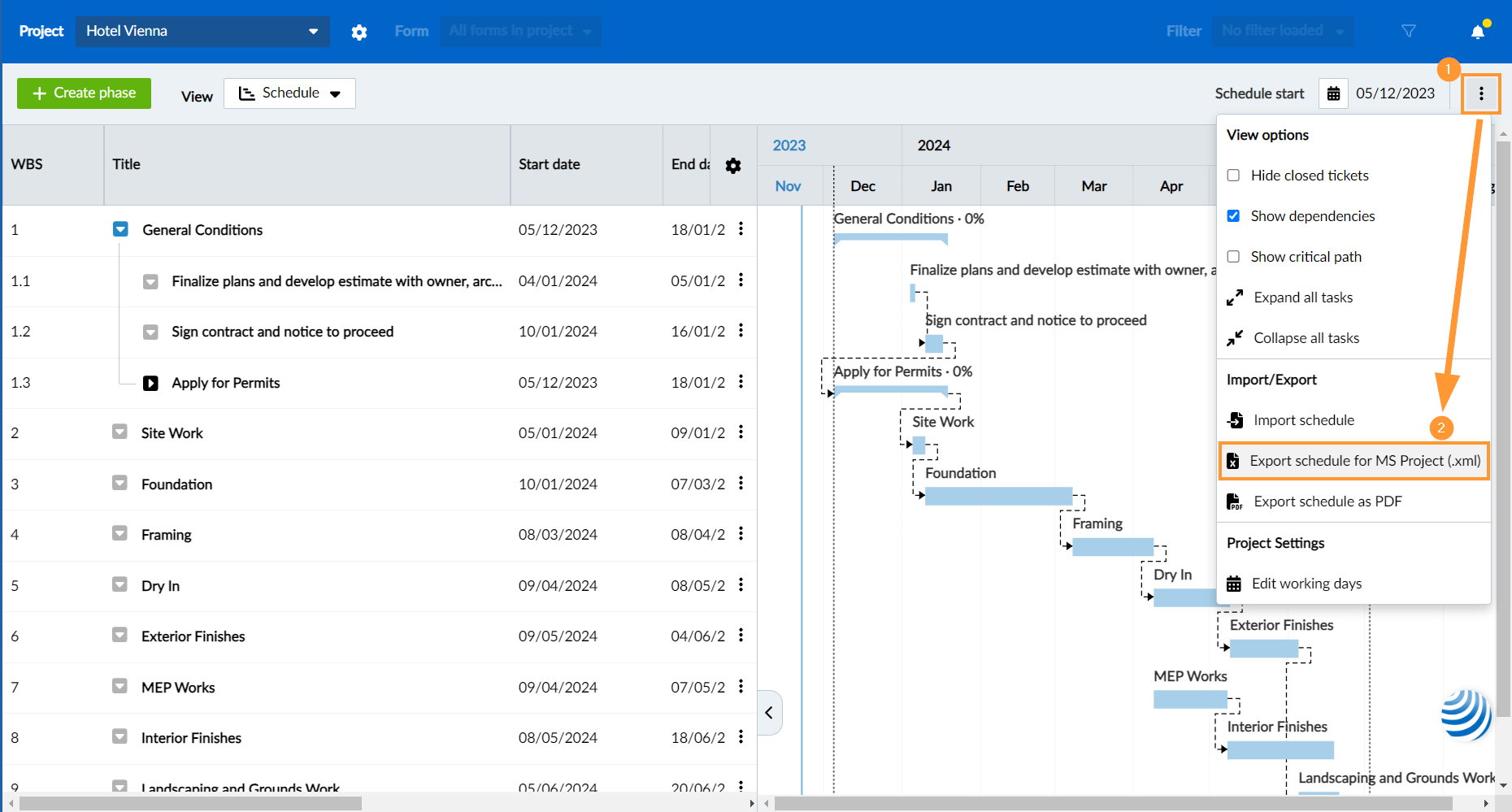 Import & Export a Schedule from/to Microsoft Project and Other Software – PlanRadar HelpCenter