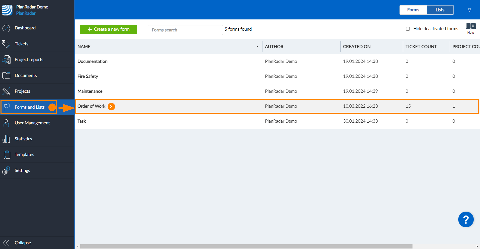 Form Options – PlanRadar HelpCenter