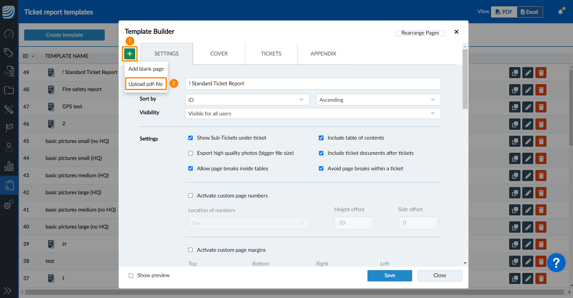 Manage Pages in Ticket Reports (Advanced) – PlanRadar HelpCenter