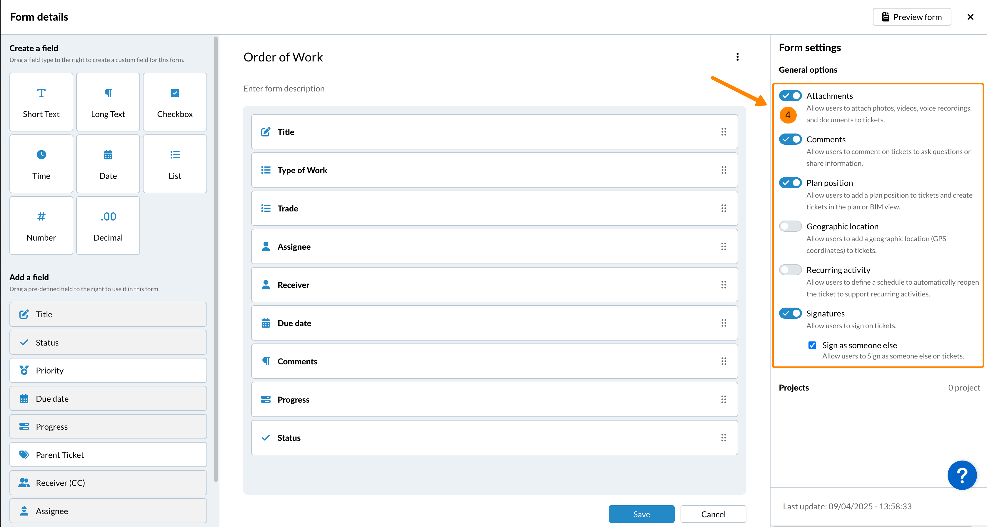 Form Options – PlanRadar HelpCenter