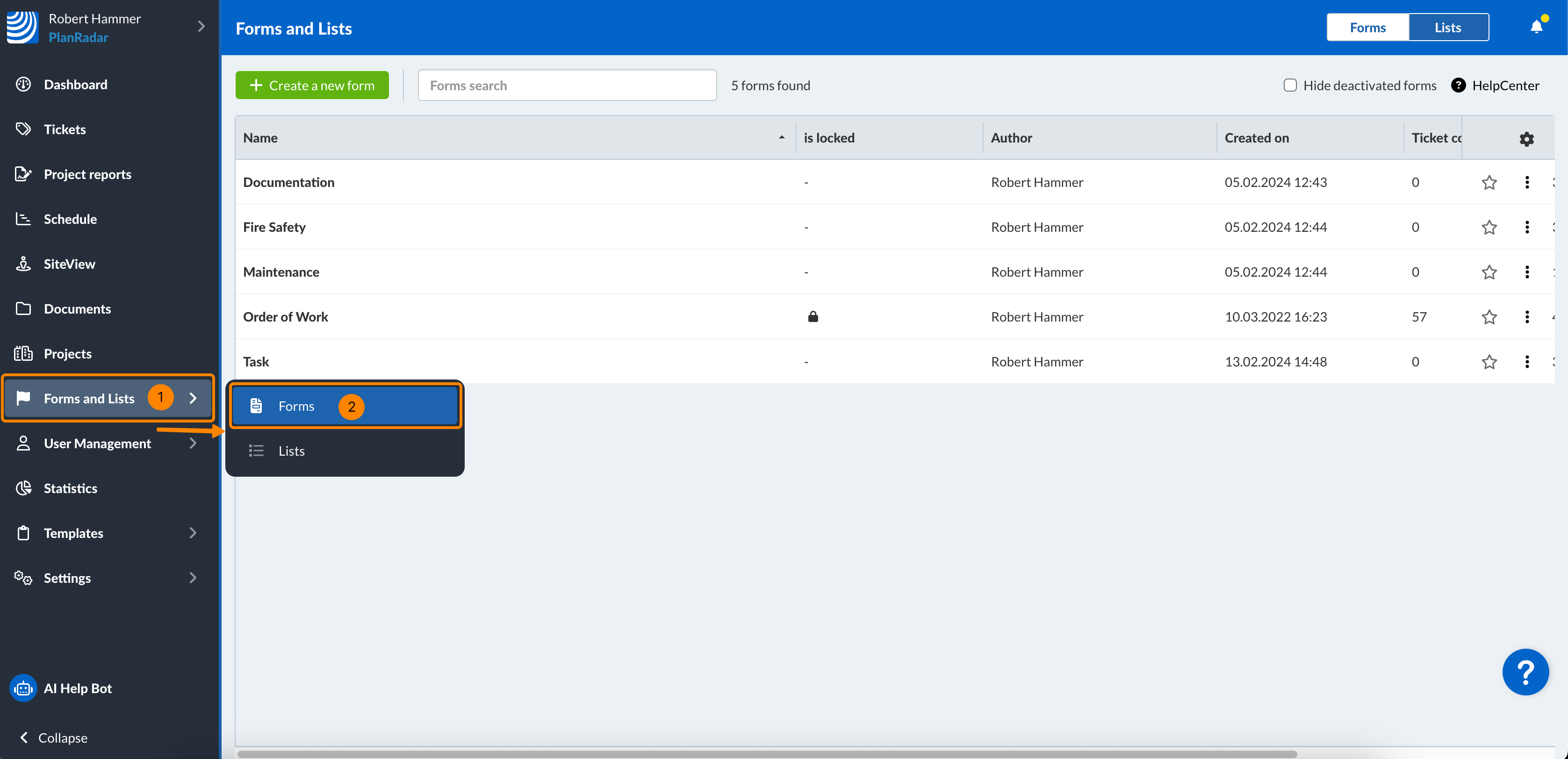 Manage Favourite Forms for the Quick Access Menu – PlanRadar HelpCenter